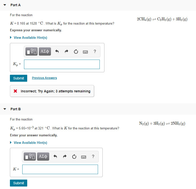 Solved Part A For the reaction K 0.165 at 1528 °C. What is | Chegg.com