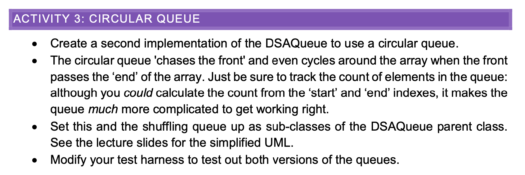 Solved - Create a second implementation of the DSAQueue to | Chegg.com