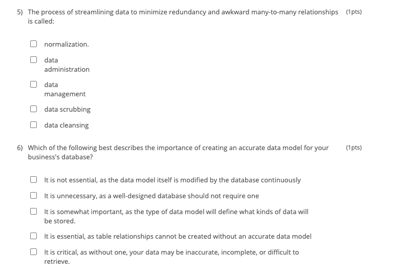 Solved 5) The process of streamlining data to minimize | Chegg.com
