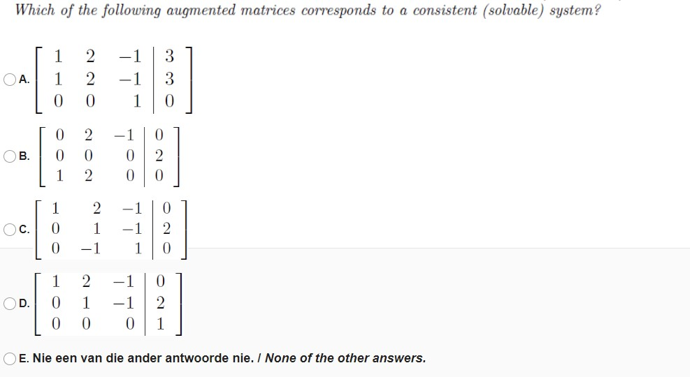Solved Which of the following augmented matrices corresponds | Chegg.com