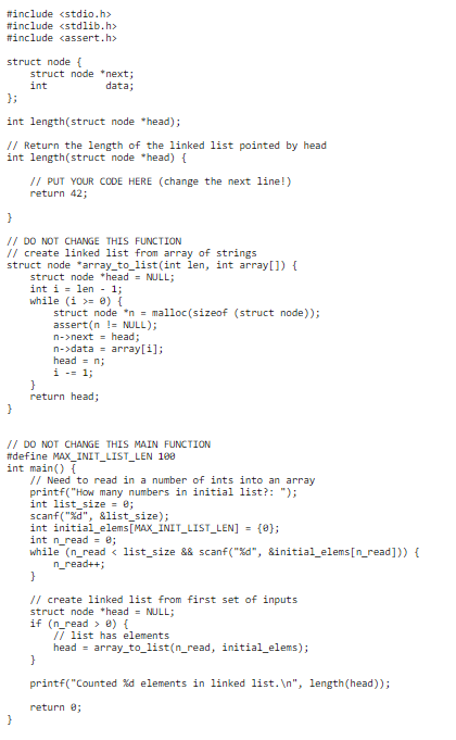Solved Find the length of a Linked List For this exericse, | Chegg.com