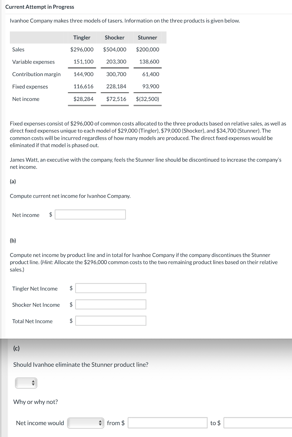Solved Current Attempt in Progress Ivanhoe Company makes | Chegg.com