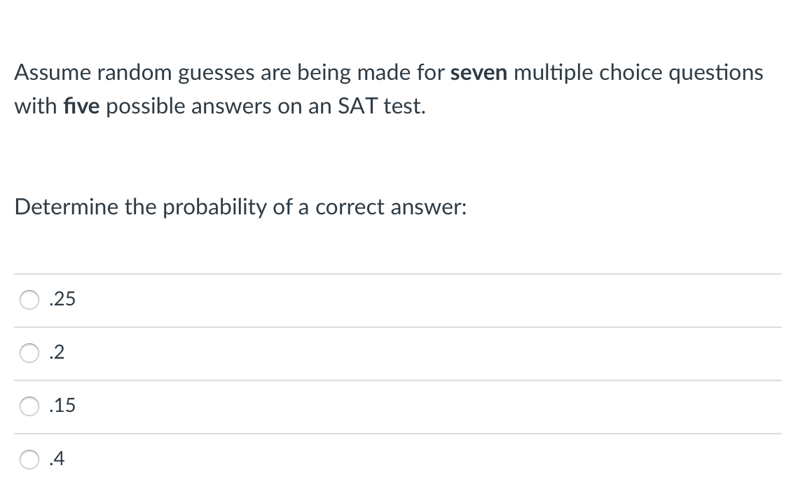 Solved Assume random guesses are being made for seven | Chegg.com