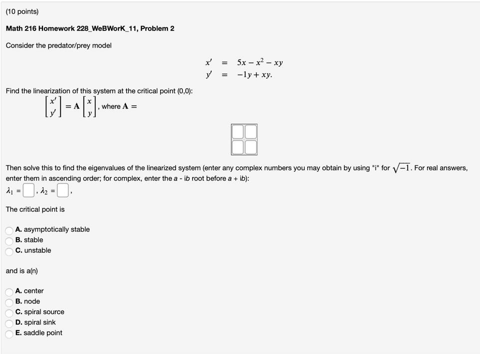 Solved (10 points) Math 216 Homework 228_WebWork_11, Problem | Chegg.com