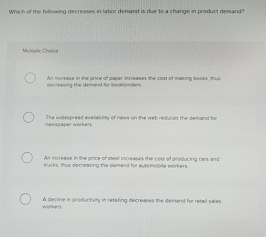 Solved Which of the following increases in labor demand is | Chegg.com
