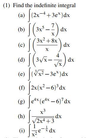 Solved (1) Find the indefinite integral (b) (a) ſ(2x++3e*)dx | Chegg.com