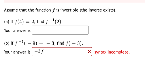 Solved Assume that the function f is invertible (the inverse | Chegg.com