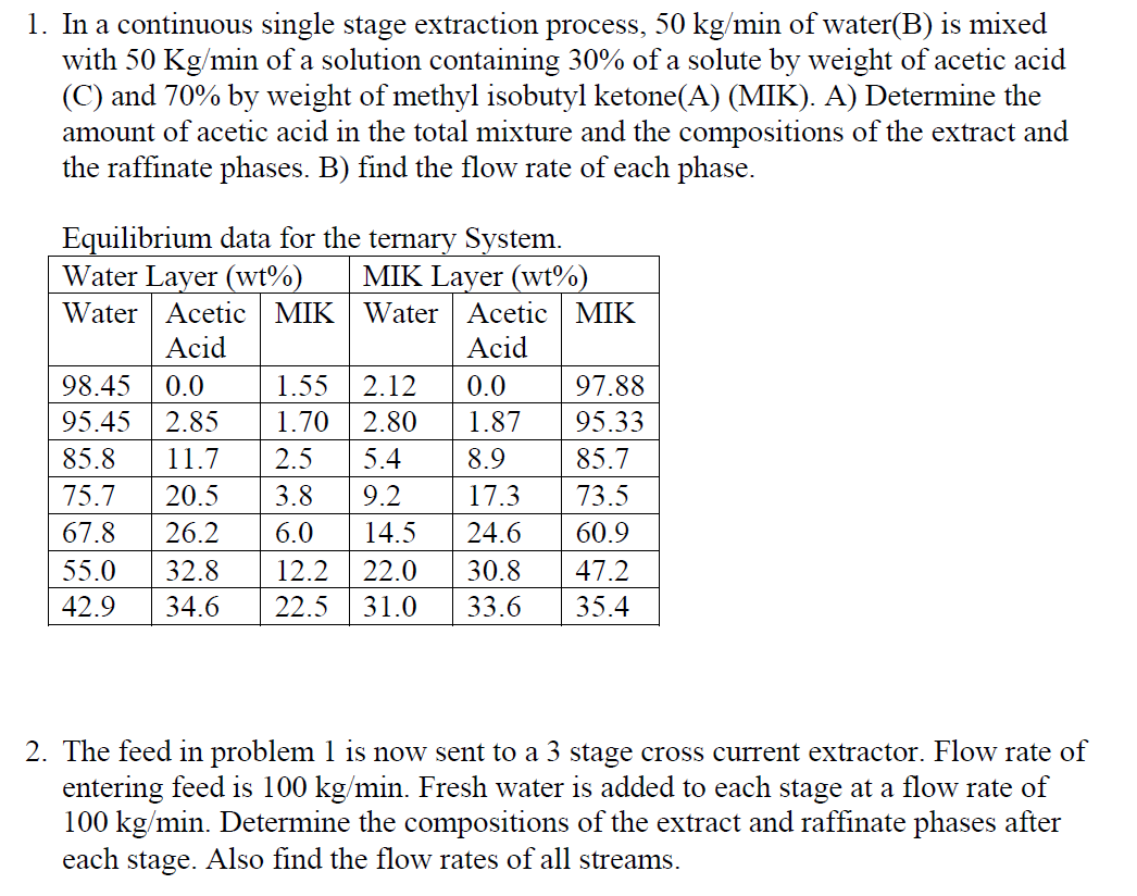 1. In a continuous single stage extraction process, | Chegg.com