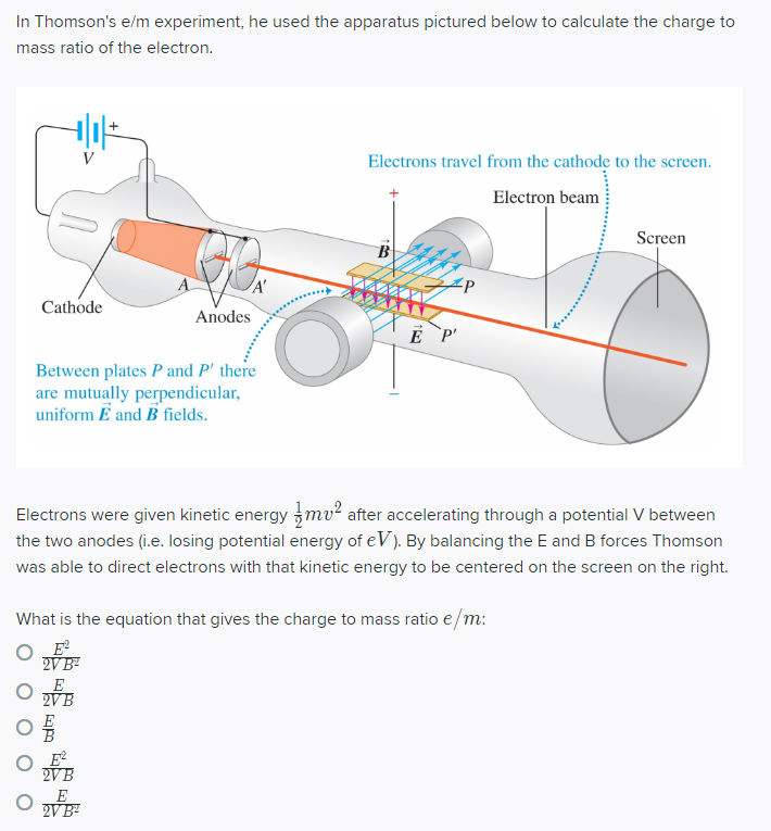 Solved In Thomson's e/m experiment, he used the apparatus | Chegg.com