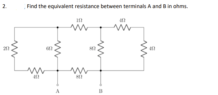 [Solved]: Find the equivalent resistance between terminals