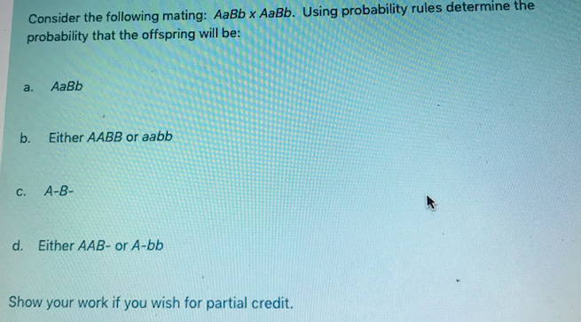 Solved Consider the following mating: AaBb x AaBb. Using | Chegg.com