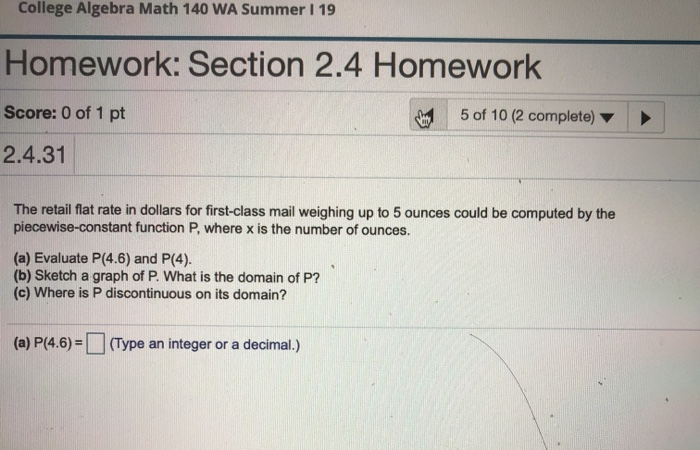 College Algebra Math 140 Wa Summer 119 Homework