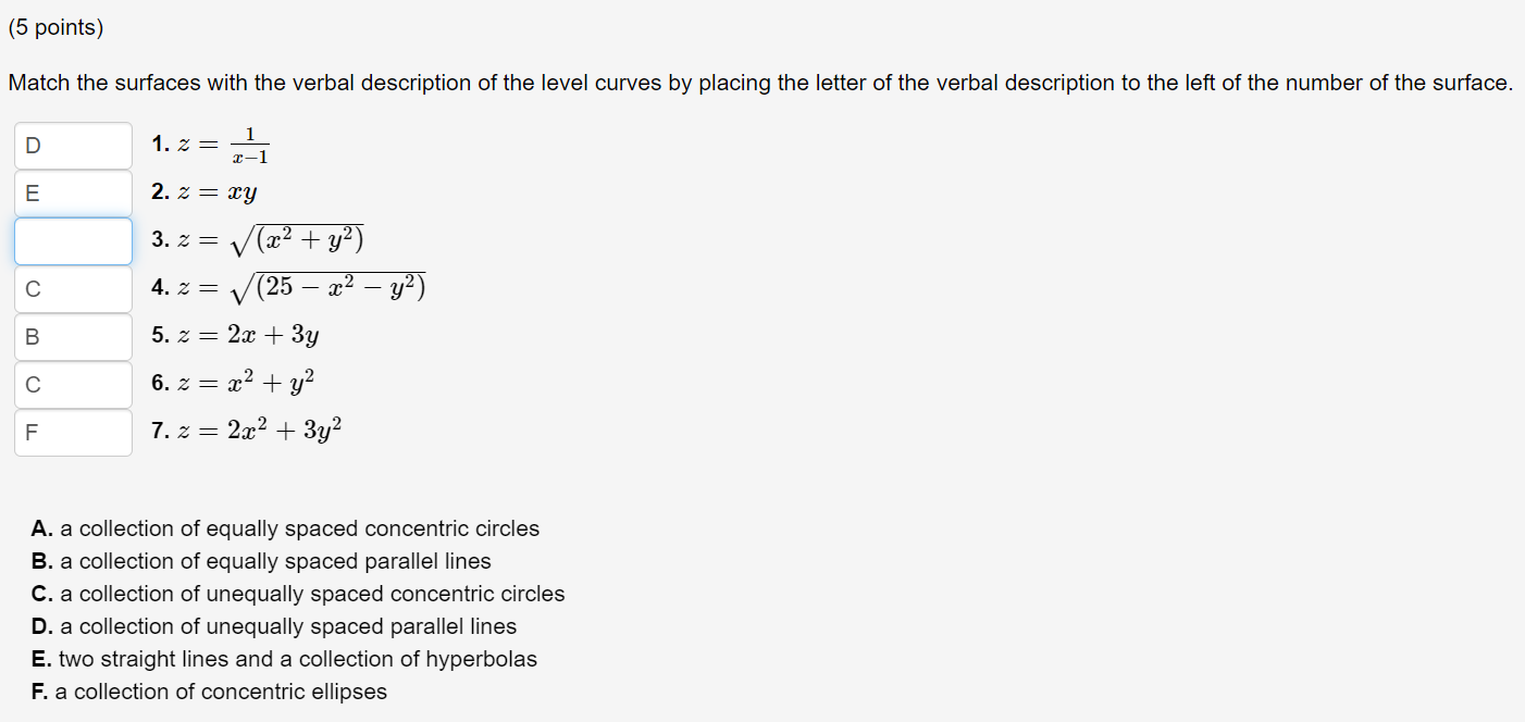 Solved Match the surfaces with the verbal description of the | Chegg.com