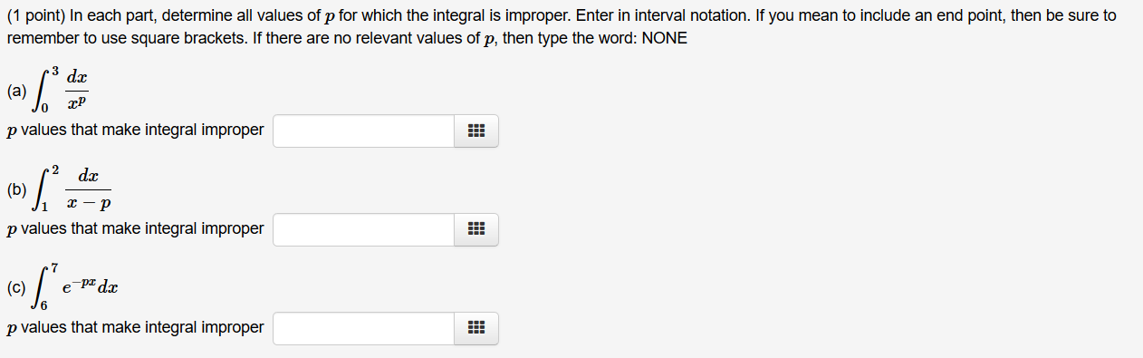 Solved (1 point) In each part, determine all values of p for | Chegg.com