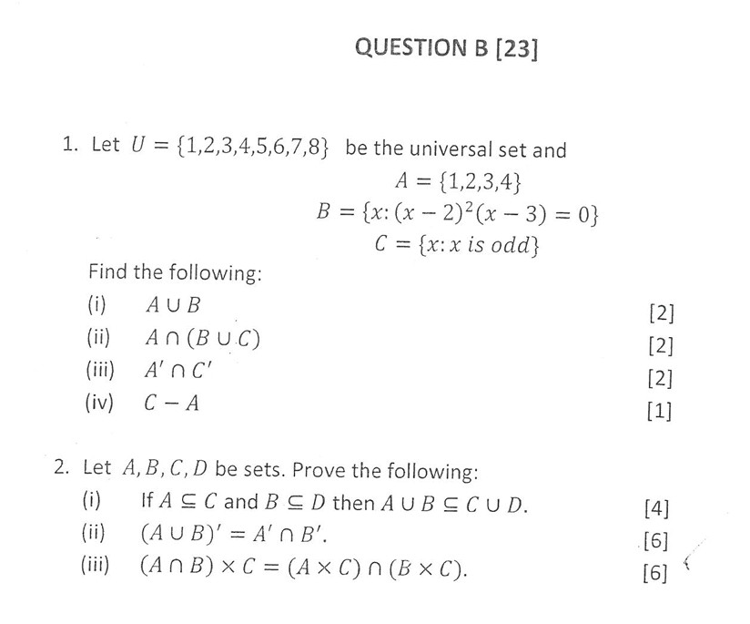 Solved QUESTION B [23] 1. Let U (1,2,3,4,5,6,7,8) be the | Chegg.com