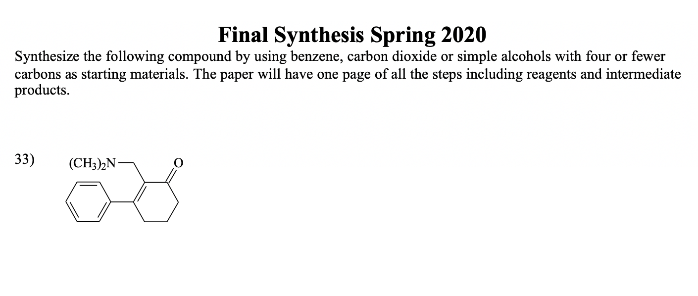 Final Synthesis Spring 2020 Synthesize the following | Chegg.com