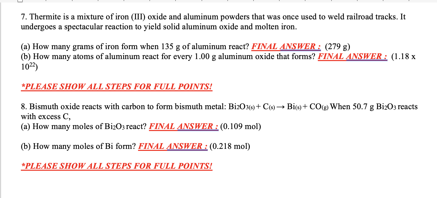 Solved 7 Thermite Is A Mixture Of Iron Iii Oxide And