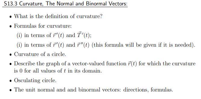 Solved S13.3 ﻿Curvature, The Normal and Binormal | Chegg.com