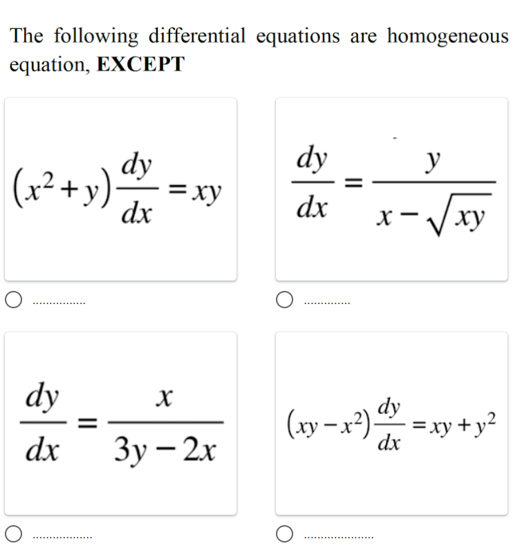 Solved The following differential equations are homogeneous | Chegg.com