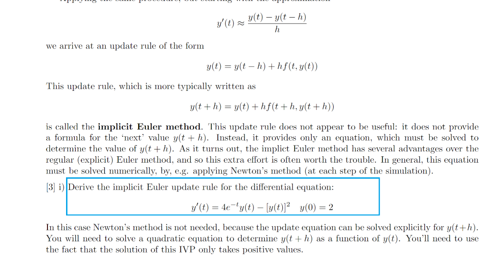 Solved we arrive at an update rule of the form y(t)-y(t-h) | Chegg.com
