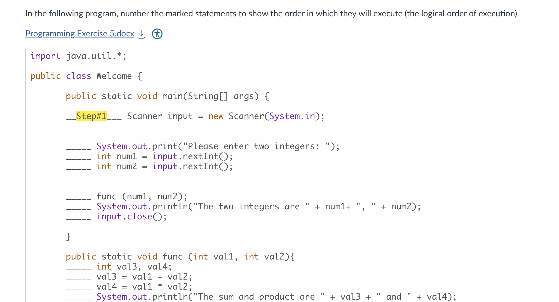 Solved In the following program, number the marked | Chegg.com