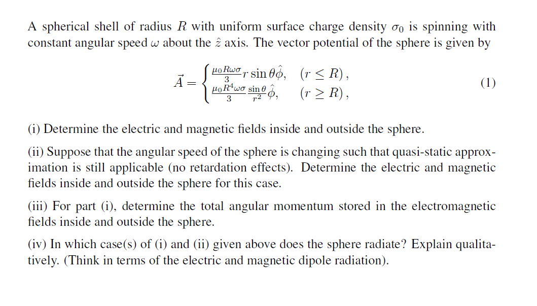 Solved A spherical shell of radius R with uniform surface | Chegg.com