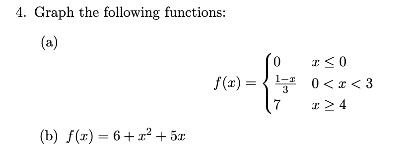 Solved 4 Graph The Following Functions A To X