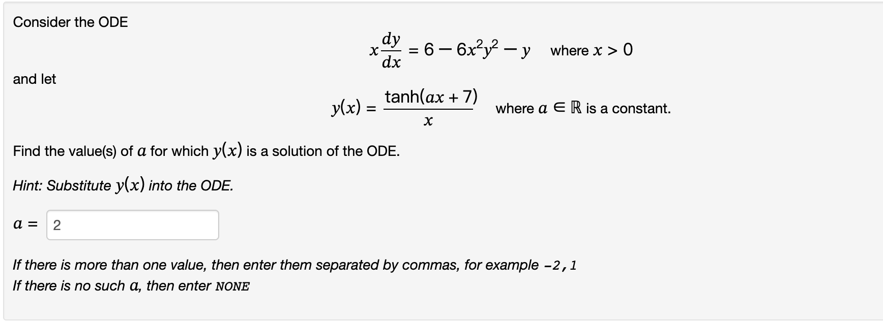 Solved Consider the ODE xdxdy=6−6x2y2−y where x>0 and let | Chegg.com