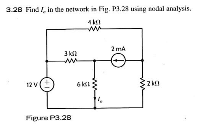 Solved 3.28 Find 1, in the network in Fig. P3.28 using nodal | Chegg.com