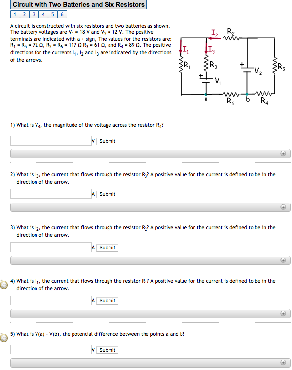 Solved Circuit with Two Batteries and Six Resistors 1 2 34 5 | Chegg.com