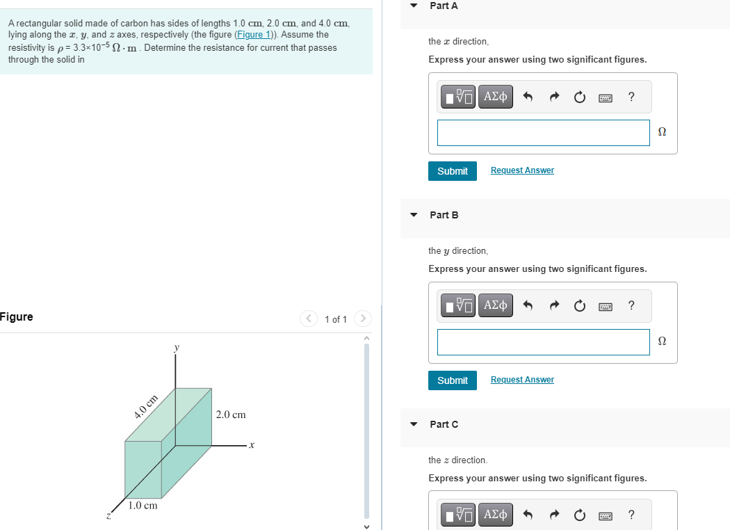 Solved Part AA rectangular solid made of ﻿carbon has sides | Chegg.com