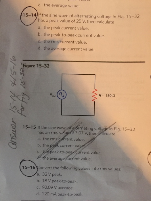 Solved c. the average value. 15-14)If the sine wave of | Chegg.com