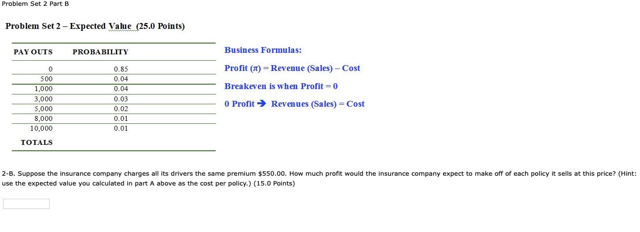 Solved Problem Set 2 Part B Problem Set 2 - Expected Value | Chegg.com