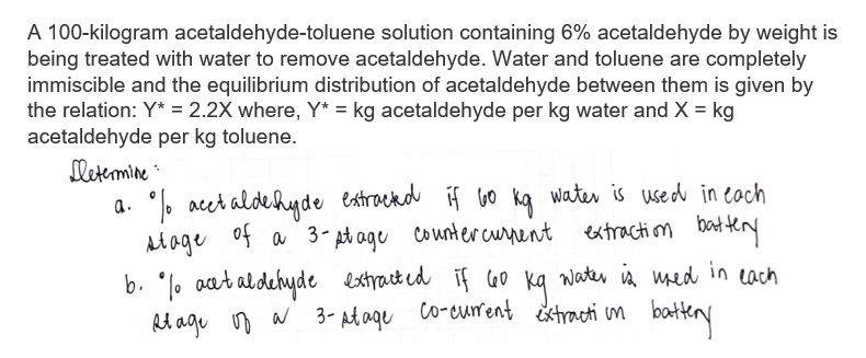 Solved A 100-kilogram acetaldehyde-toluene solution | Chegg.com