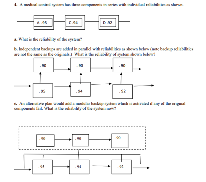 Solved 4. A medical control system has three components in | Chegg.com