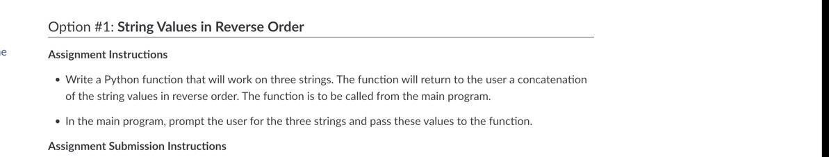 Solved Option #1: String Values in Reverse Order Assignment | Chegg.com