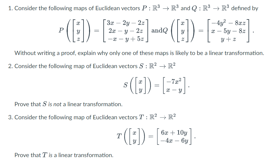 Solved 1 Consider The Following Maps Of Euclidean Vectors