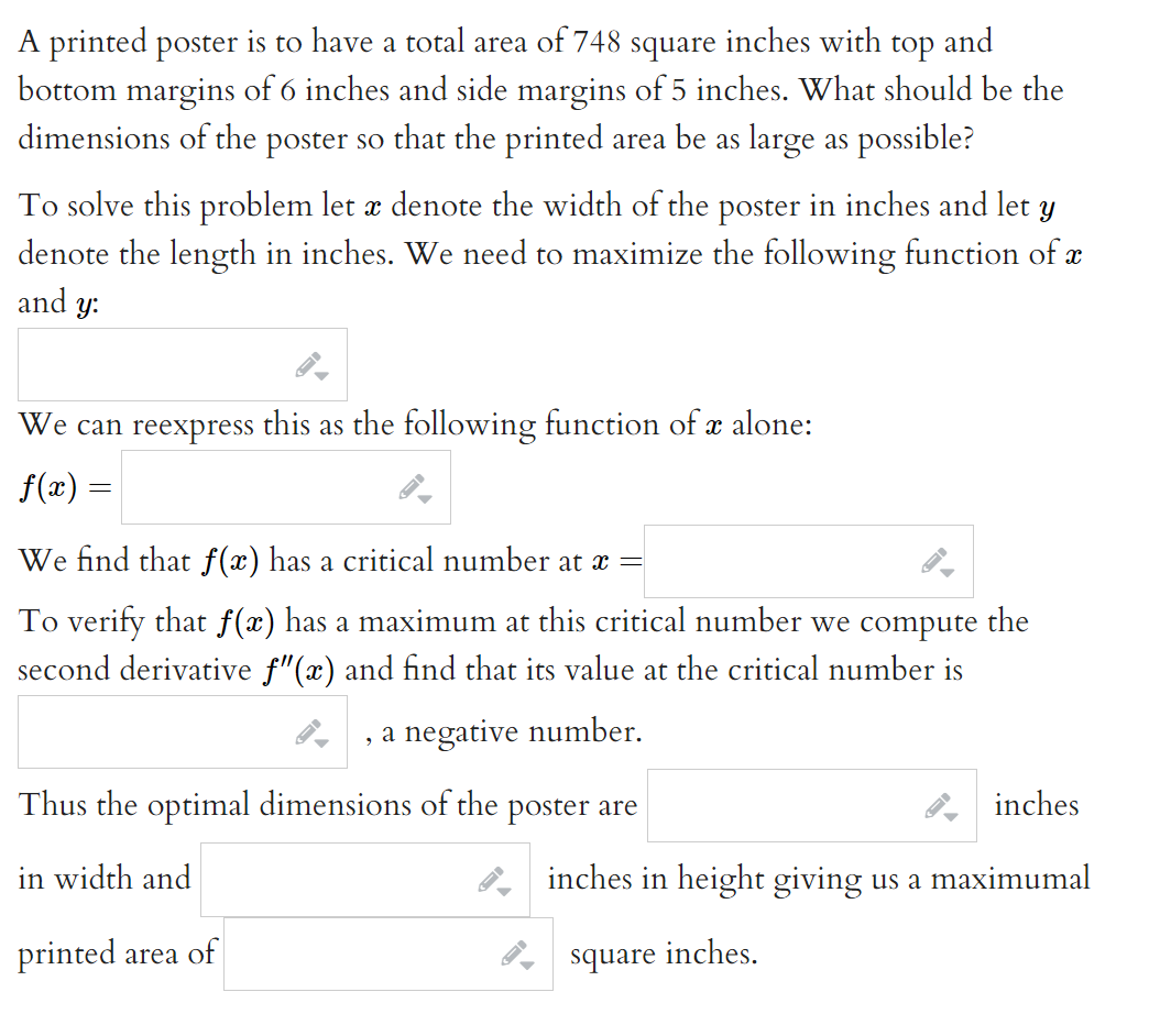 Solved A printed poster is to have a total area of 748 | Chegg.com
