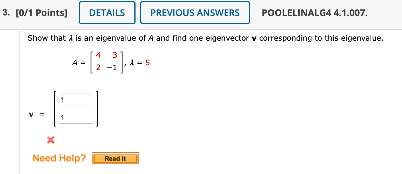 Solved Show That λ Is An Eigenvalue Of A And Find One