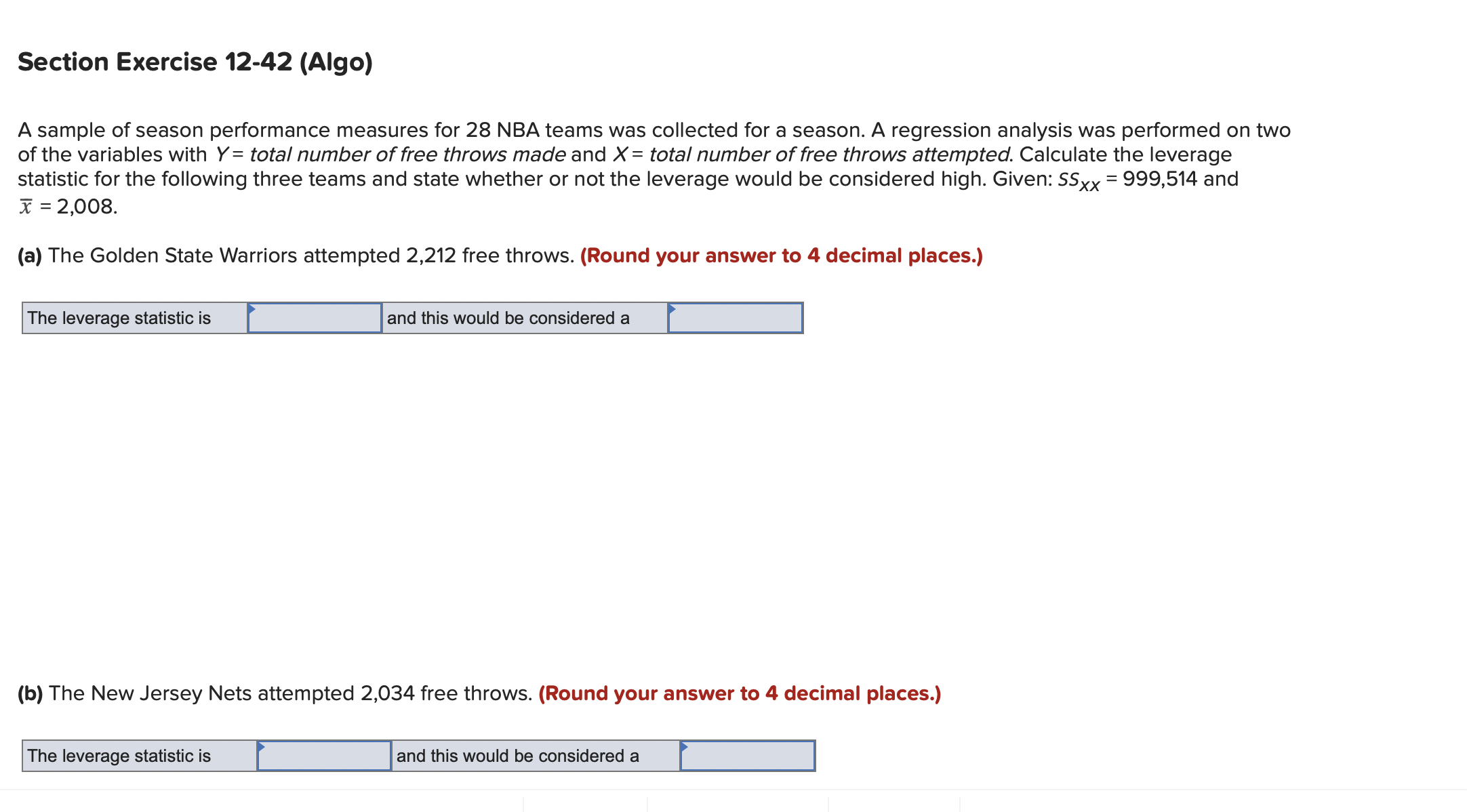 Solved A sample of season performance measures for 28 NBA | Chegg.com