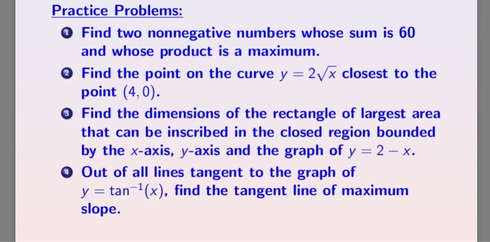 Solved Practice Problems Find Two Nonnegative Numbers Whose