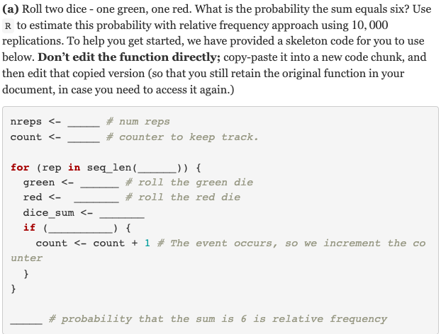 (a) Roll two dice - one green, one red. What is the | Chegg.com