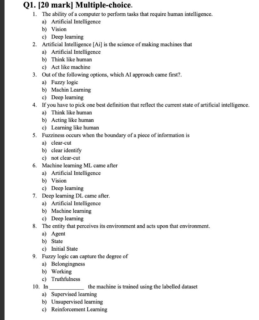 Solved 1. The ability of a computer to perform tasks that | Chegg.com