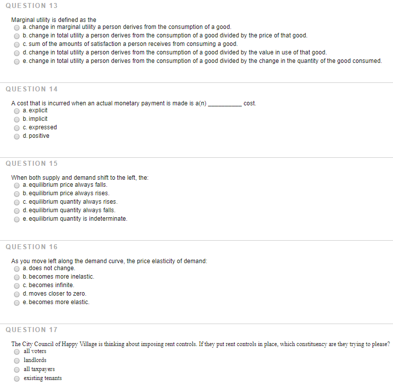 Solved QUESTION 13 Marginal utility is defined as the a. | Chegg.com