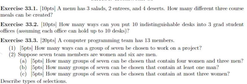 Exercise 33.1. [10pts] A menu has 3 salads, 2 | Chegg.com