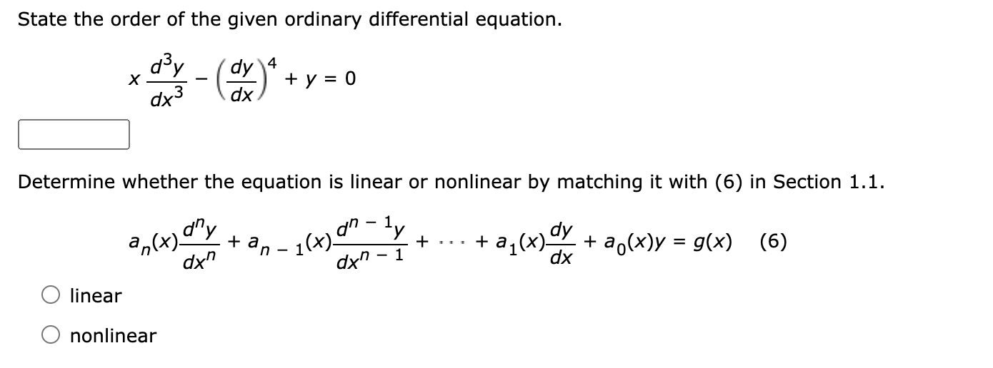 Solved State The Order Of The Given Ordinary Differential