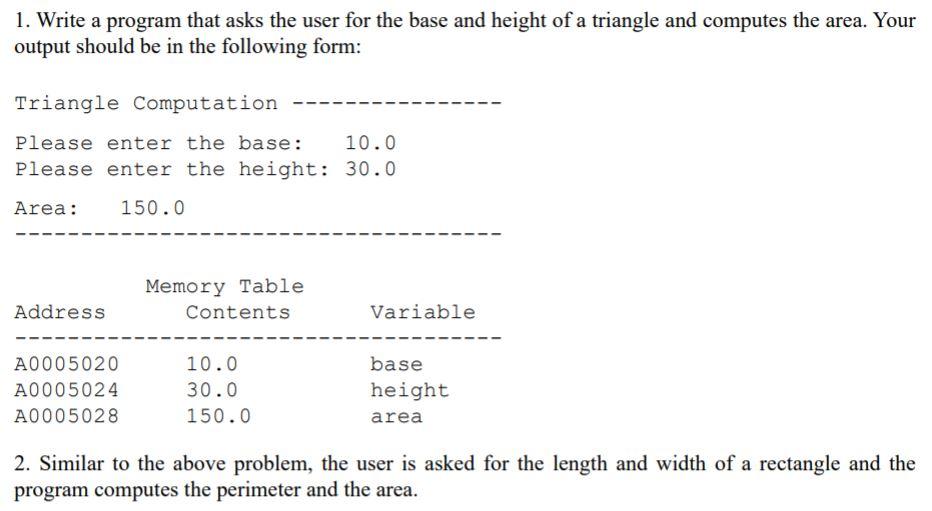 Solved 1. Write a program that asks the user for the base | Chegg.com