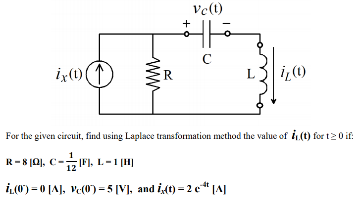 Solved Vc(t) + 0 С ix(t) R iz(t) For the given circuit, find | Chegg.com