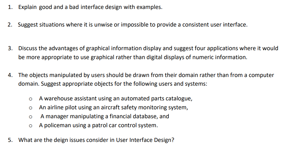 Solved 1. Explain good and a bad interface design with | Chegg.com
