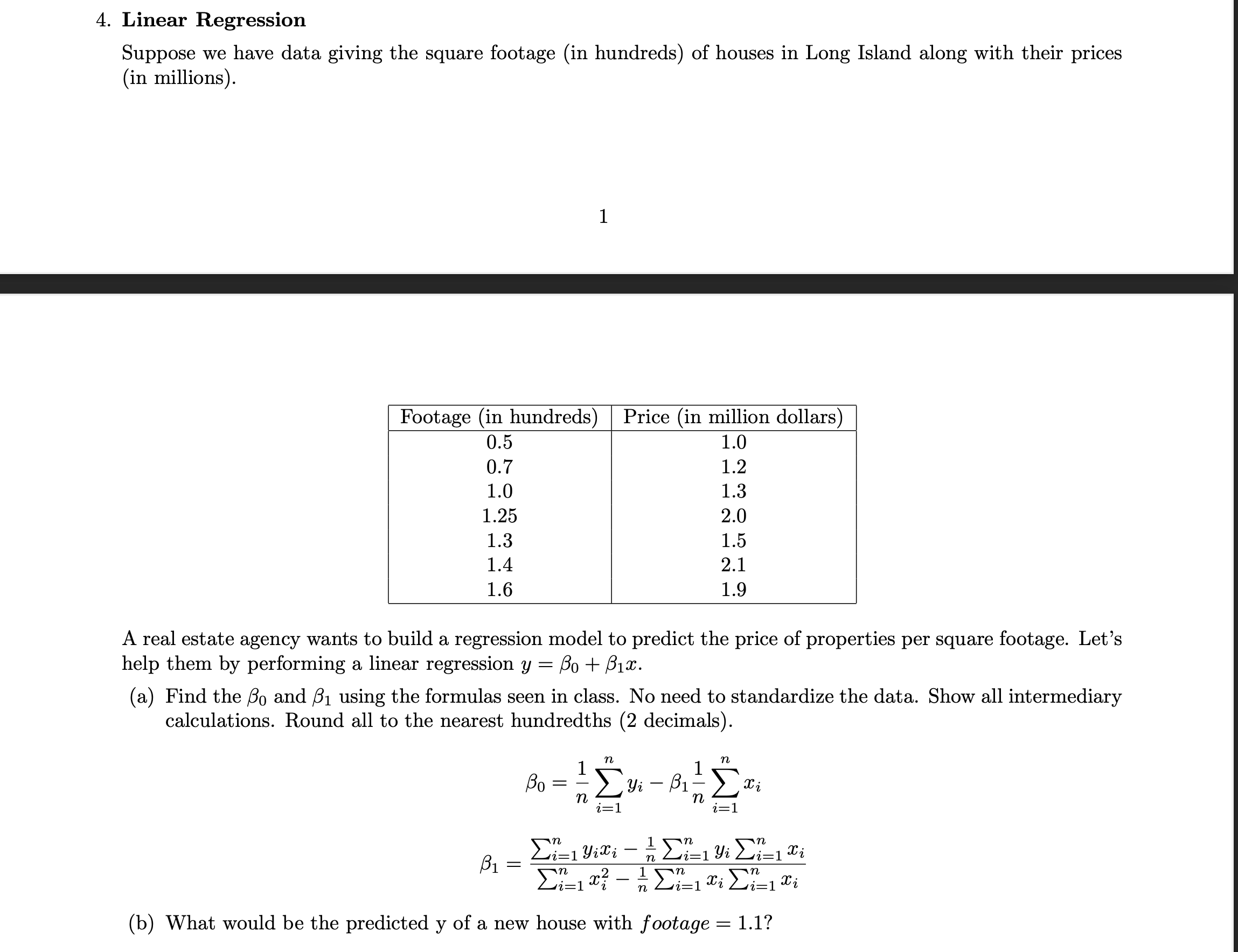 Solved Linear RegressionSuppose we have data giving the | Chegg.com